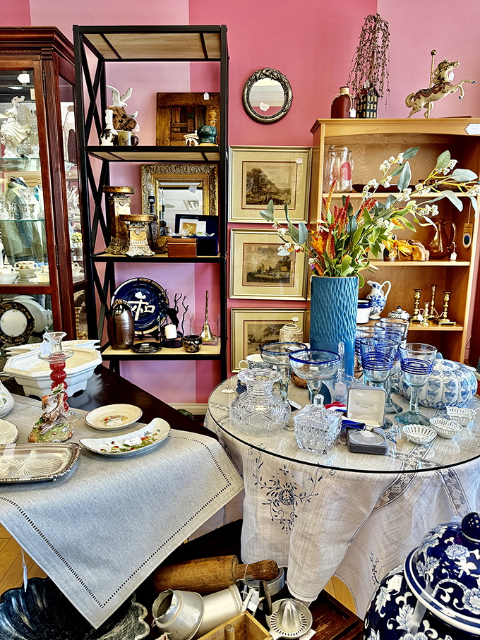 Great Stuff's elegant displays elevate secondhand shopping to an art form. Pink walls and crystal&mdash;thrifting with a touch of class!