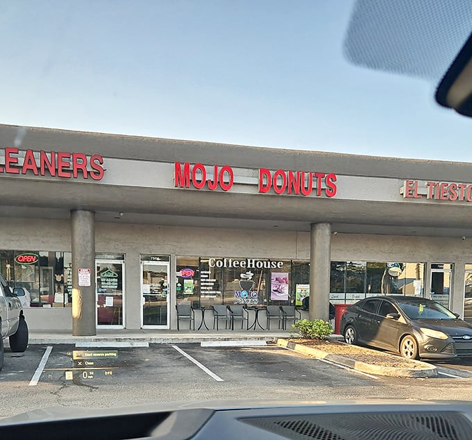 Hiding between a cleaners and a grocery, Mojo Donuts proves the old adage: never judge a donut by its strip mall.