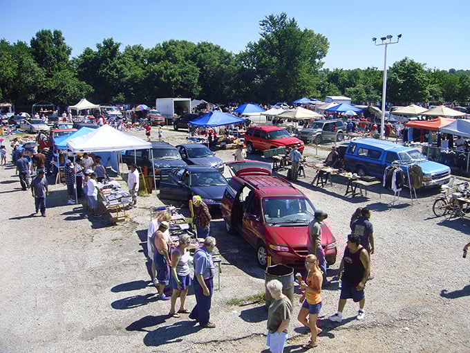 Outdoor swap meet magic happens when trunks open and treasures spill onto tables everywhere. 
