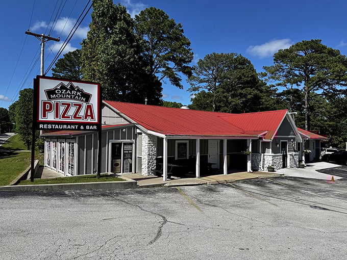 Nestled among Ozark pines, this rustic pizza cabin looks like it was plucked straight from a Hallmark movie set.