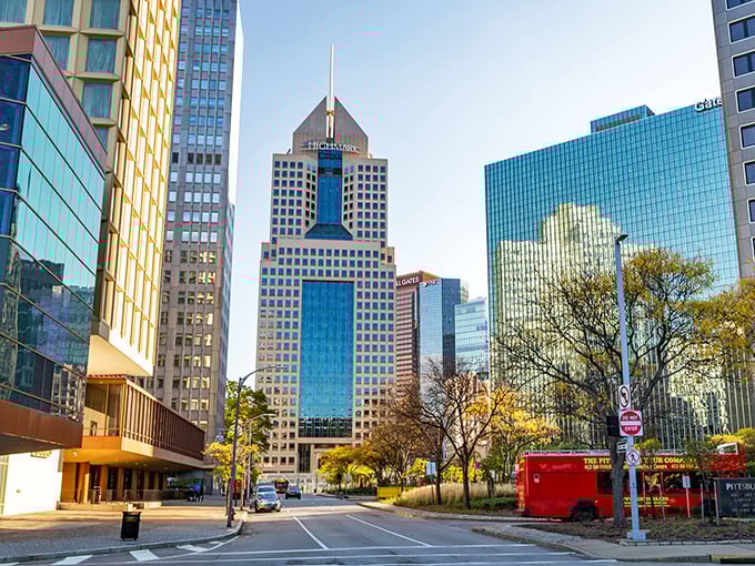 Pittsburgh's gleaming downtown rises between rivers, a renaissance city that traded steel mills for stunning architecture. Fred Rogers' beautiful neighborhood!