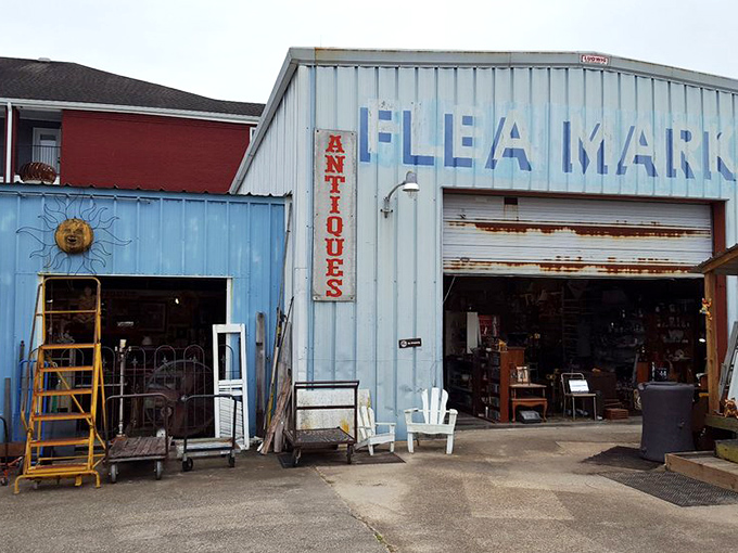 The welcoming exterior of River Road Flea Market hints at the personality-packed treasures waiting to be discovered inside.