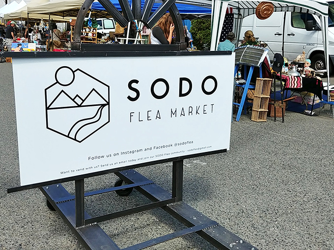 Urban treasure hunt! SODO's sleek sign signals you've found Seattle's coolest gathering of vintage vendors and modern makers.
