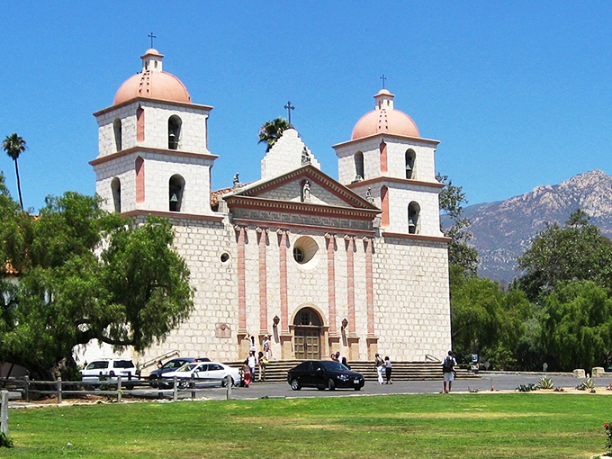 Santa Barbara's mission stands as a terracotta dream against the blue California sky, history basking in perpetual sunshine.