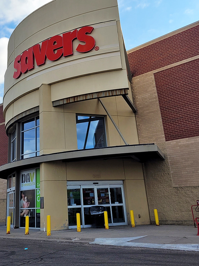 Savers' curved architectural entrance makes you feel like you're stepping into a portal to thrift dimension.