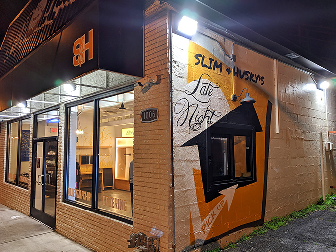 Slim & Husky's colorful exterior is just a preview of the creative pizza masterpieces being crafted within these artistic walls.
