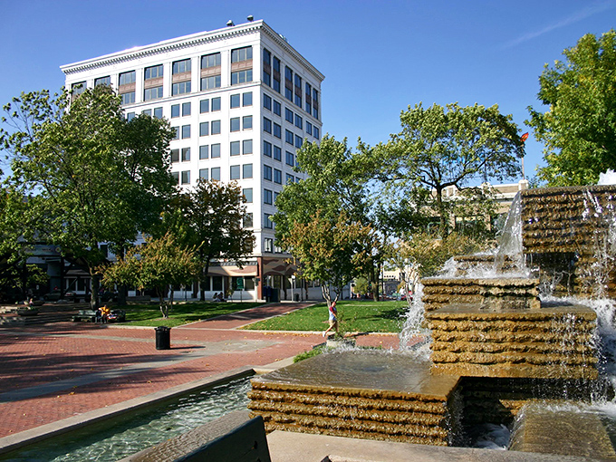 Springfield's urban oasis combines fountain-side relaxation with the practical perks of affordable Midwest living.