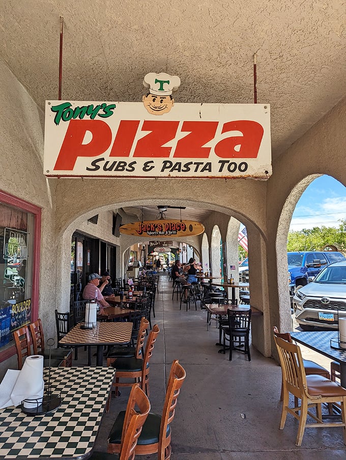 Tony's Pizza's covered patio feels like your Italian grandmother's backyard&mdash;if she made legendary pizza. 