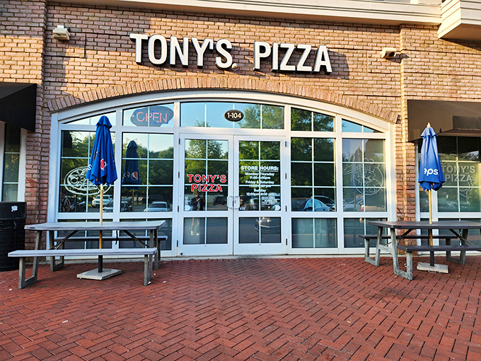 Tony's Pizza's brick storefront has that classic "we've been making great pizza forever" look that instantly builds trust.