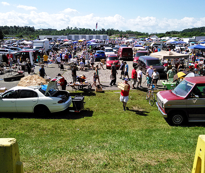 The entrance to Trader Jack's welcomes bargain hunters with the promise of treasures hiding under simple metal roofs.