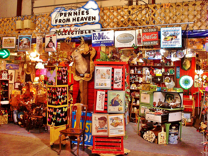 "Pennies From Heaven" indeed! This nostalgic booth at Traders World is where vintage advertising meets modern collecting obsessions.