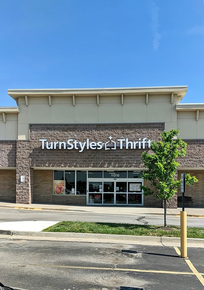 TurnStyles Thrift's clean, modern exterior breaks the stereotype of cluttered secondhand shops.