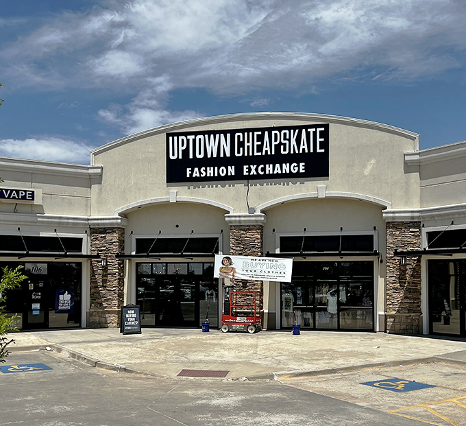 Uptown Cheapskate brings boutique vibes to the thrift world—stone facade and all. No musty smells here!