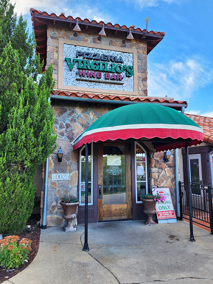 Virgilio's stone fa&ccedil;ade and Italian awning&mdash;a little slice of Tuscany hiding in suburban Littleton.