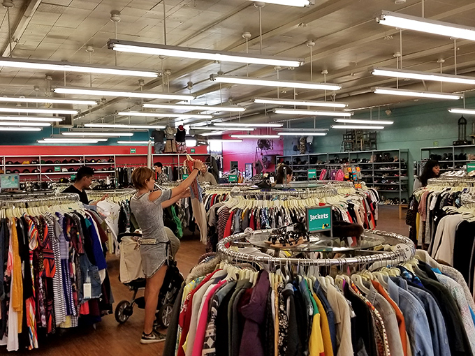 The vintage storefront matches the vintage treasures inside. Buffalo Exchange keeps the spirit of Nob Hill's past alive.