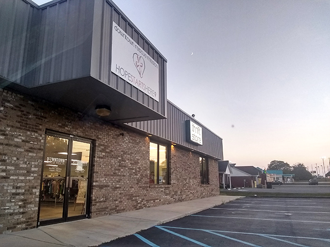 Simple brick and metal exterior houses extraordinary finds. It's like a treasure chest disguised as an ordinary building!