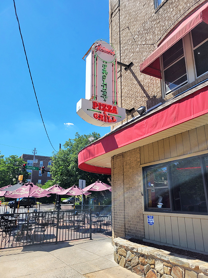 The outdoor seating at Gianni's offers the perfect stage for the age-old performance of pizza, people-watching, and pure contentment.