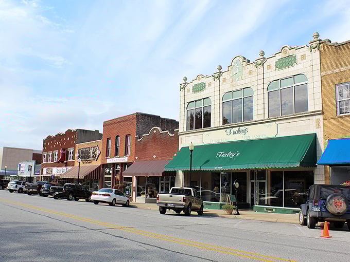Downtown Harrison's colorful storefronts create a postcard-perfect scene. Those hanging flower baskets are the cherry on top!