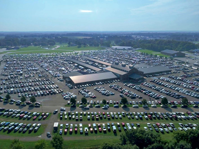 The hanging plants and warm lighting create an atmosphere that's more upscale caf&eacute; than traditional flea market.