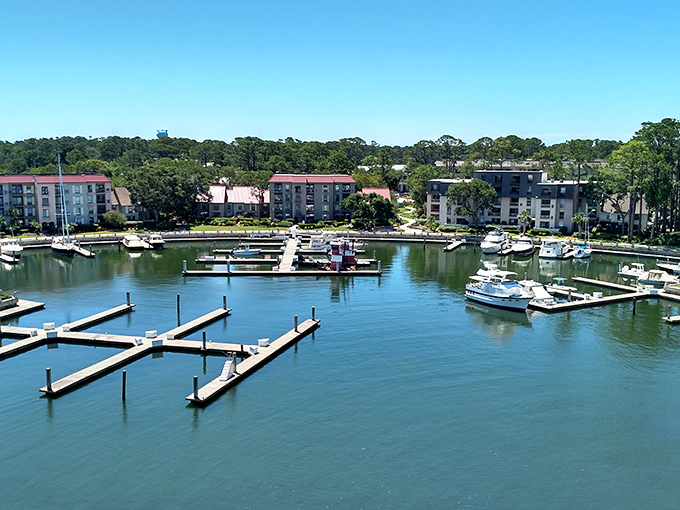 The marina at Hilton Head offers million-dollar views on a fixed-income budget. Water, boats, and affordable island living!