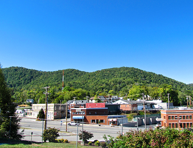Morning light bathes LaFollette's humble downtown, where living costs remain as low as the surrounding Cumberland hills are high.