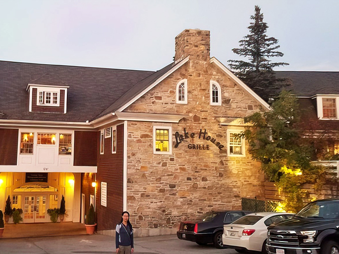 Twilight transforms this stone beauty into a beacon for hungry travelers. Like a castle dedicated to the noble pursuit of perfect steak.