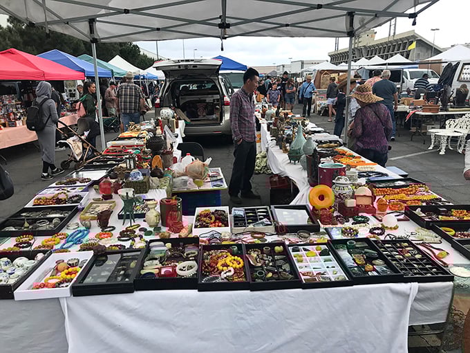 Furniture with stories to tell, arranged like an outdoor living room museum. Mid-century treasures await!