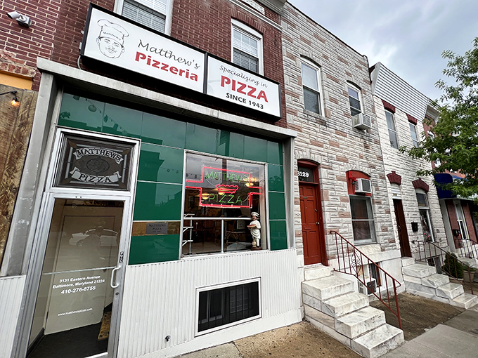 No frills, just pizza skills. Matthew's storefront may blend into the block, but the flavor stands tall in Baltimore's pizza scene.