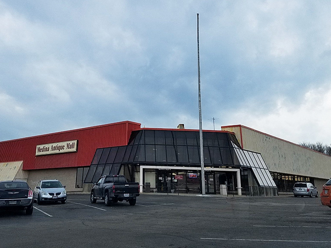 The sleek black entrance canopy adds a touch of elegance to this treasure trove of decades past.