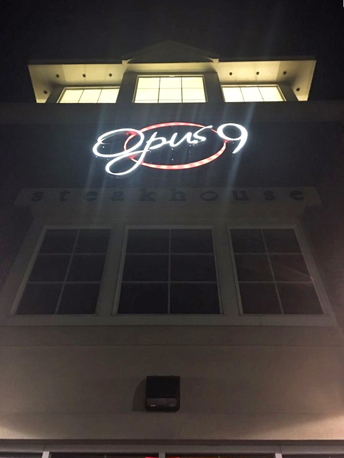 By night, Opus 9 glows like a beacon for beef lovers searching for their next memorable meal.