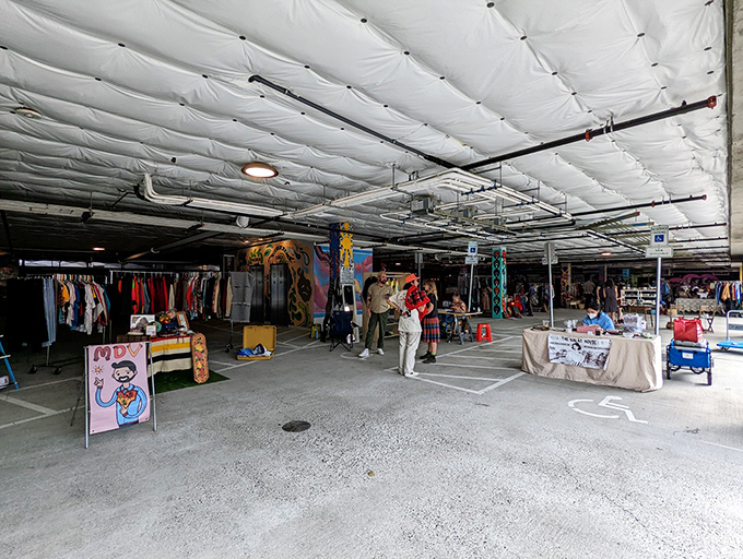 Underground parking garage transformed into treasure cave! Portland's knack for reimagining spaces shines even in its flea markets.