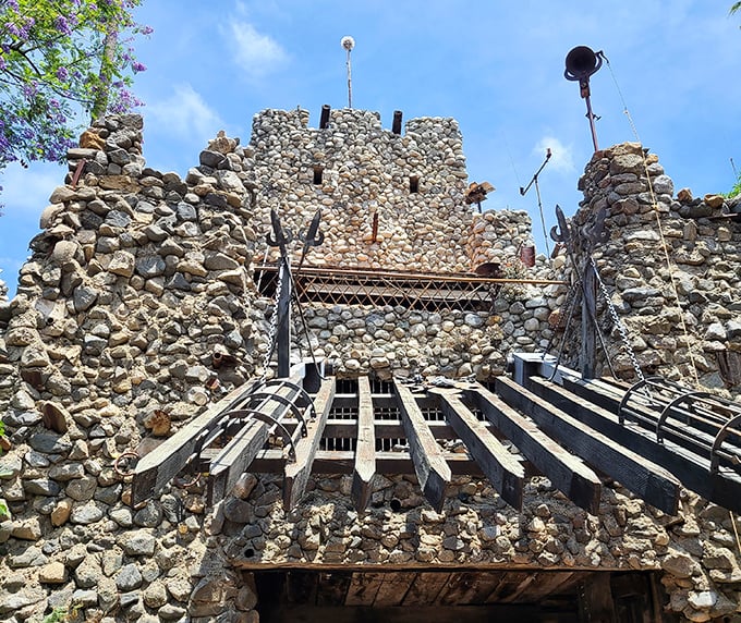 Recycling at its most ambitious. This homemade castle's stone ramparts and drawbridge were built from everyday objects.