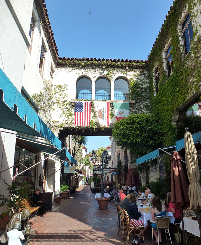 The Spanish Colonial charm of Santa Barbara creates hidden passageways where flags flutter and outdoor dining feels like a European holiday.