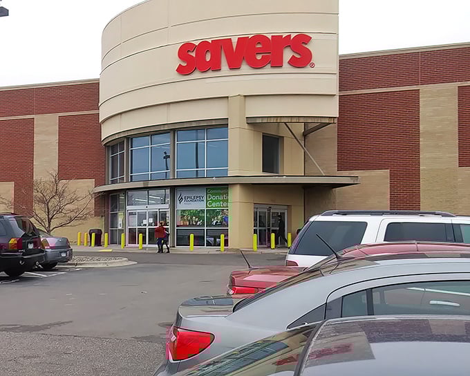 The grand entrance of Woodbury's Savers promises an expedition through aisles of pre-loved possibilities.