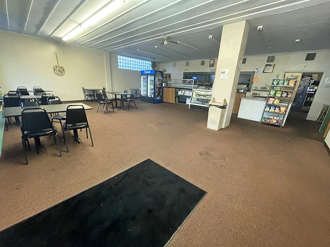 This cafeteria-style setup might look basic, but those golden pies lined up are anything but ordinary dining fare.