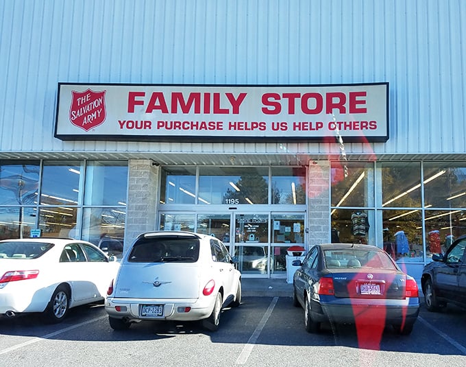 No frills, just finds! The Salvation Army's clean white exterior houses mountains of potential treasures waiting for their second chance. 