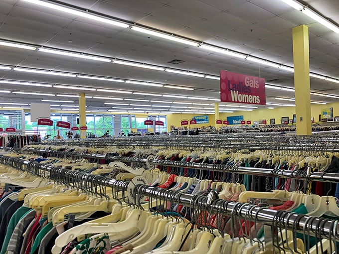Rows upon rows of clothing possibilities. Thrift World understands that sometimes quantity AND quality can coexist beautifully.