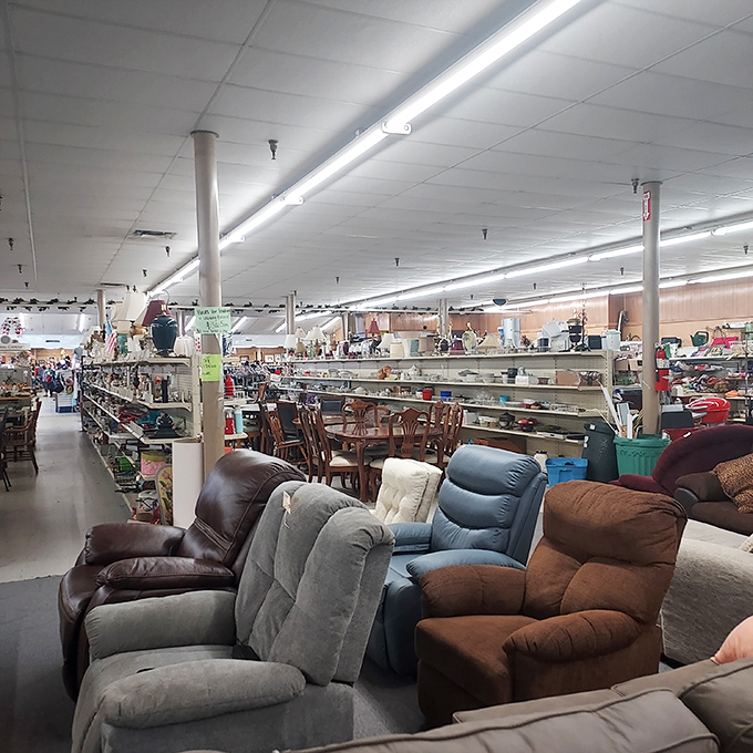 Recliners, recliners everywhere! Finding your perfect throne among this sea of comfort is the day's noble quest.