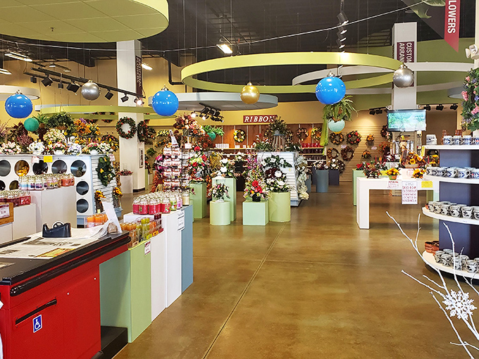 Inside Williamsburg Pottery, a kaleidoscope of colorful home d&eacute;cor tempts even the most disciplined shopper. Those hanging ornaments are like retail jewelry.