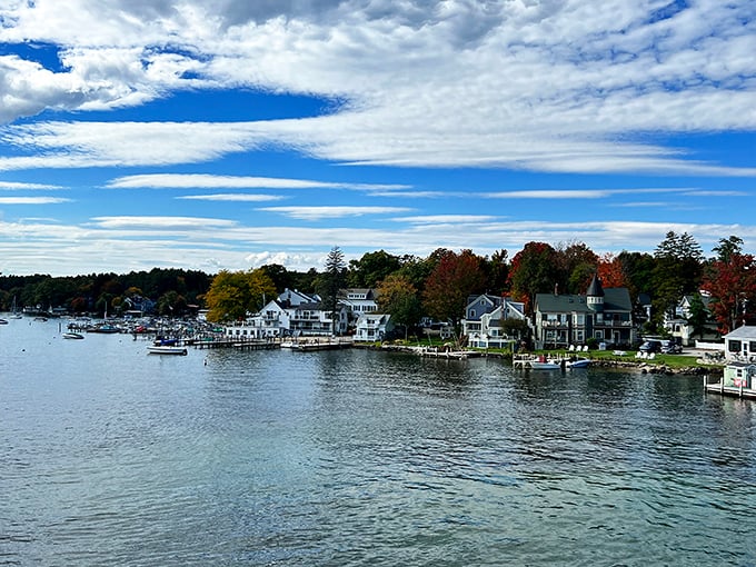 Lake Winnipesaukee sparkles like a blue gem, while Wolfeboro's inland neighborhoods offer affordable living near this watery playground.