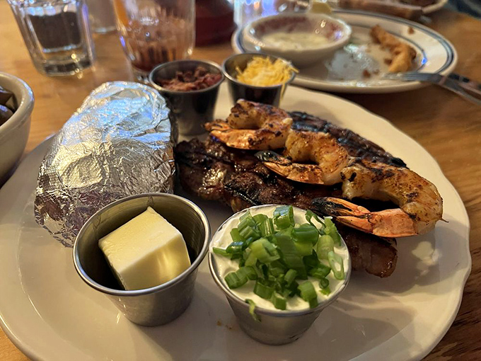 This surf and turf plate doesn't just satisfy hunger&mdash;it conquers it. The perfectly grilled steak and succulent shrimp create a land-and-sea alliance that would make diplomats jealous.