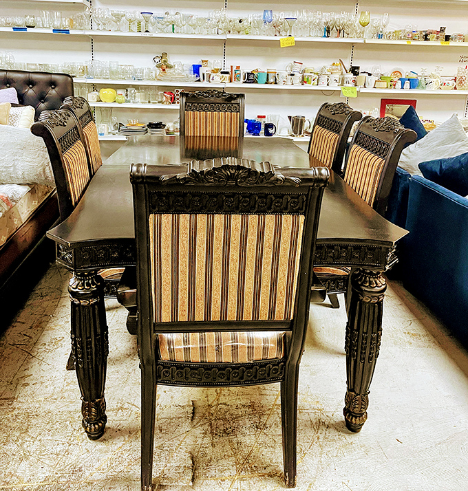 Dinner party dreams come true with this ornate dining set. Just add friends, food, and the inevitable "you paid HOW much for this?!" conversations.