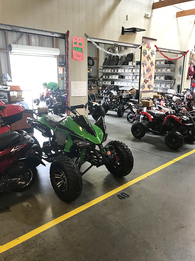 Not your average shopping trip! This ATV showroom proves Webb Road offers everything from vintage vinyl to modern motorized adventures.