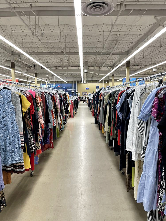 A canyon of colorful clothing where your next favorite outfit is hiding, just waiting for you to discover it.