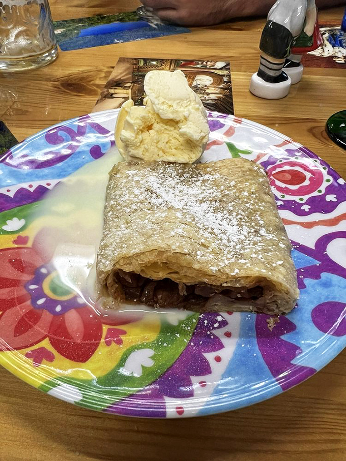 Apple strudel that would make Julie Andrews sing! Flaky pastry, tender apples, and a scoop of vanilla ice cream melting into all those delicious nooks and crannies.