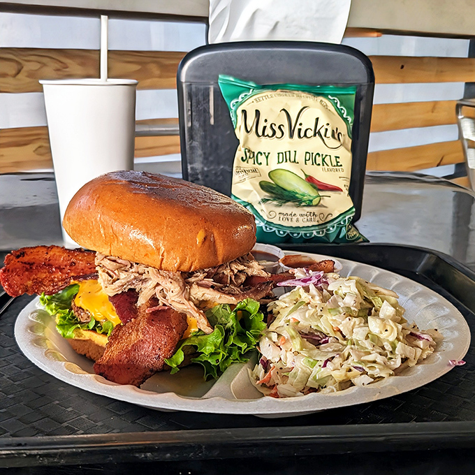 This isn't just a sandwich; it's pulled pork architecture with structural integrity that would make Frank Lloyd Wright proud.