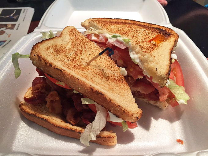 This isn't just a sandwich; it's edible nostalgia. The perfectly toasted bread crackles with each bite, announcing its arrival like a crispy herald.