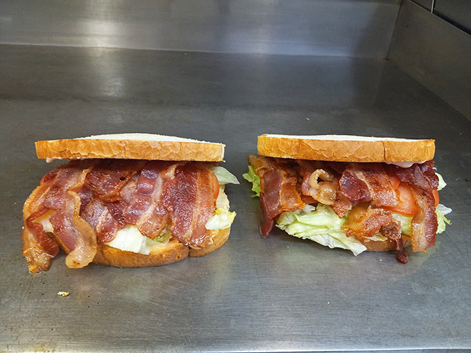 The BLT sandwich here doesn't skimp on the "B"&mdash;this is bacon abundance that would make even Ron Swanson emotional. 