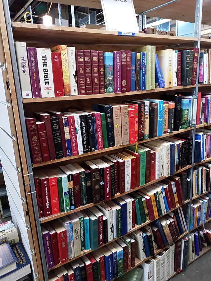 The Bible section stands as a testament to faith and frugality—spiritual guidance without the heavenly price tag.