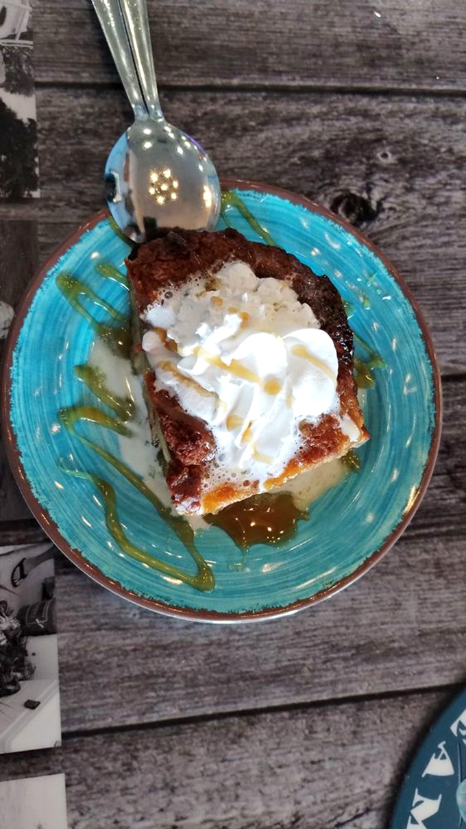 Bread pudding that would make your grandmother jealous. Topped with whipped cream and caramel drizzle, it's comfort food elevated to art form.